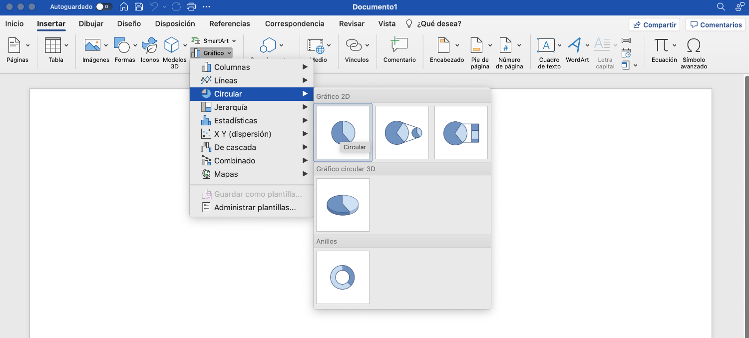 Cómo insertar un gráfico en Word